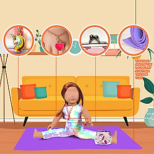 2-Sets 18-inch Doll-Clothes Accessories Ballet Dance Outfit Set with Shoes, Yoga Mat, Bracelet, Necklace, Bag-Compatible with American 18 inch Dolls -Purple