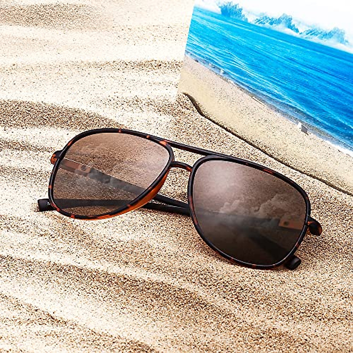 JM Retro Polarized Aviator Sunglasses Mirror Lightweight Eyeglasses for Men Women (Tortoise/Polarized Brown)