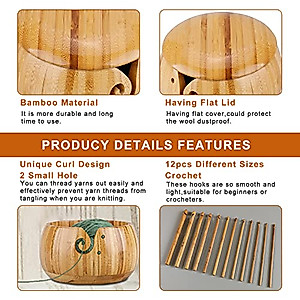 lynn Knitting Organizer Yarn Bowl,Handmade Wooden Bowl for Sewing Supplies with Lids, Brown, A2 with Needles (201122XA01-2-AA#SO#QSH)