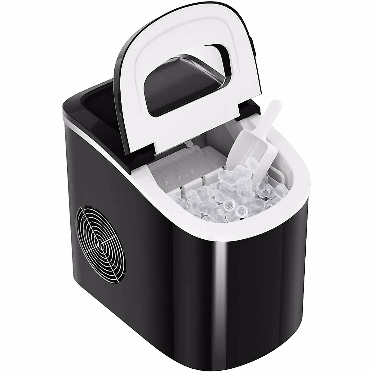 LDAILY Countertop Ice Maker, Make 26 lbs Ice in 24 Hours, Ice Cubes Ready in 6 Mins, High Efficiency Ice Maker with Ice Scoop and Basket, Portable and Compact Ice Machine for Home, Office, Black