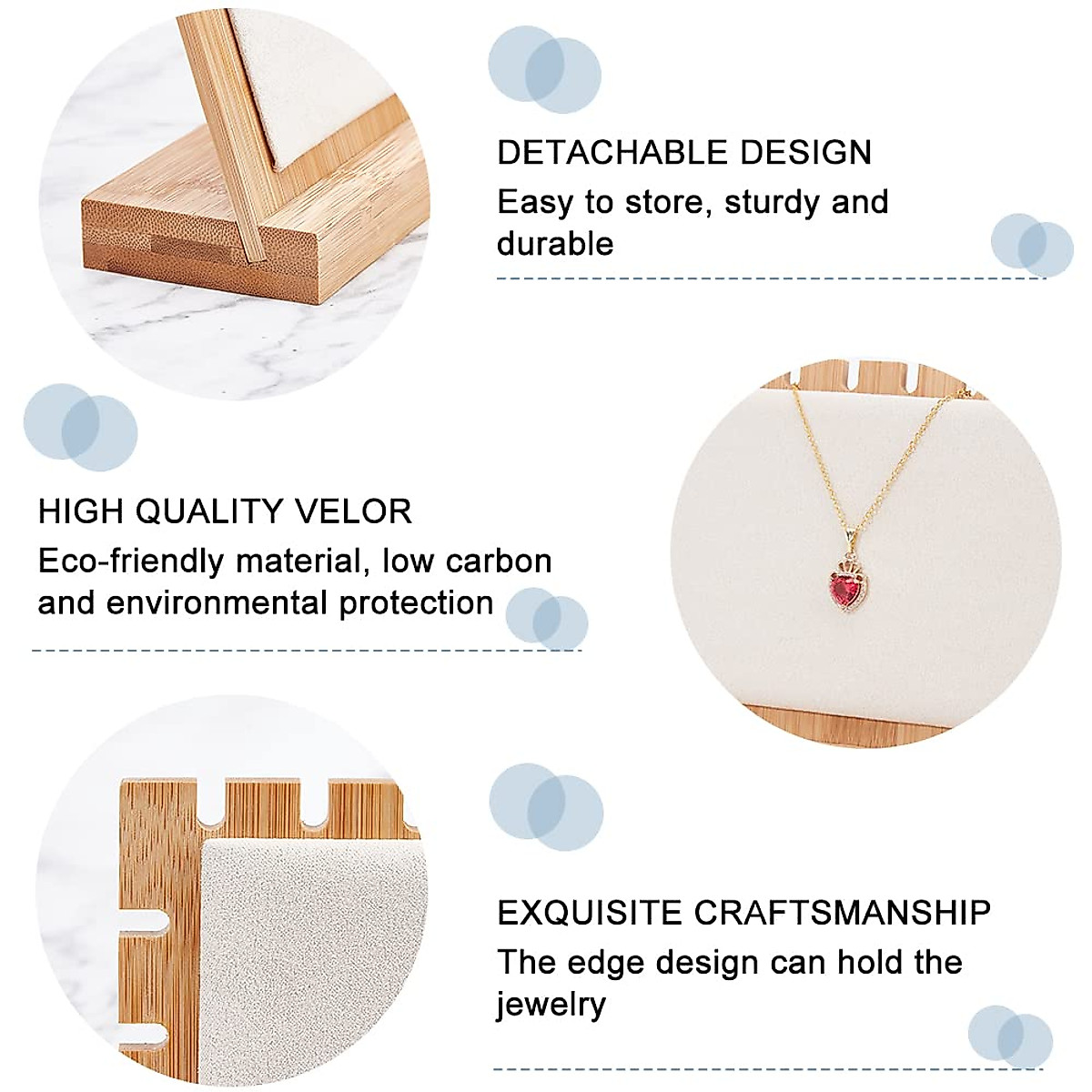 NBEADS Bamboo Necklace Display Stands, Jewelry Tabletop Display Board Stand Tray Showcase Rack with Old Lace Microfiber L-Shaped for Necklaces Rings Earrings Bracelets Jewelry