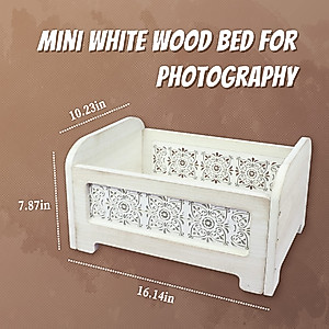 Yarstar Retro Newborn Photography Props Bed with Box White Hollow Carved Pattern Wooden Baby Photography Props Doll Bed Baby Photography Accessories Wooden Mini Doll Bed