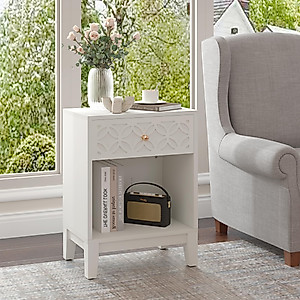 E-SHANHOMY White Nightstand Drawers Modern Side Table for Bedroom,Night Stand End Table with Storage Shelf,Night Tables Wood Nightstand Table Bedroom, 24" H