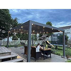 Domi Louvered Pergola 12' × 16', Outdoor Aluminium Pergola with Adjustable Roof, Curtains and Netting, Hardtop Gazebo for Patio, Deck, Garden, Yard, Beach(Gray)
