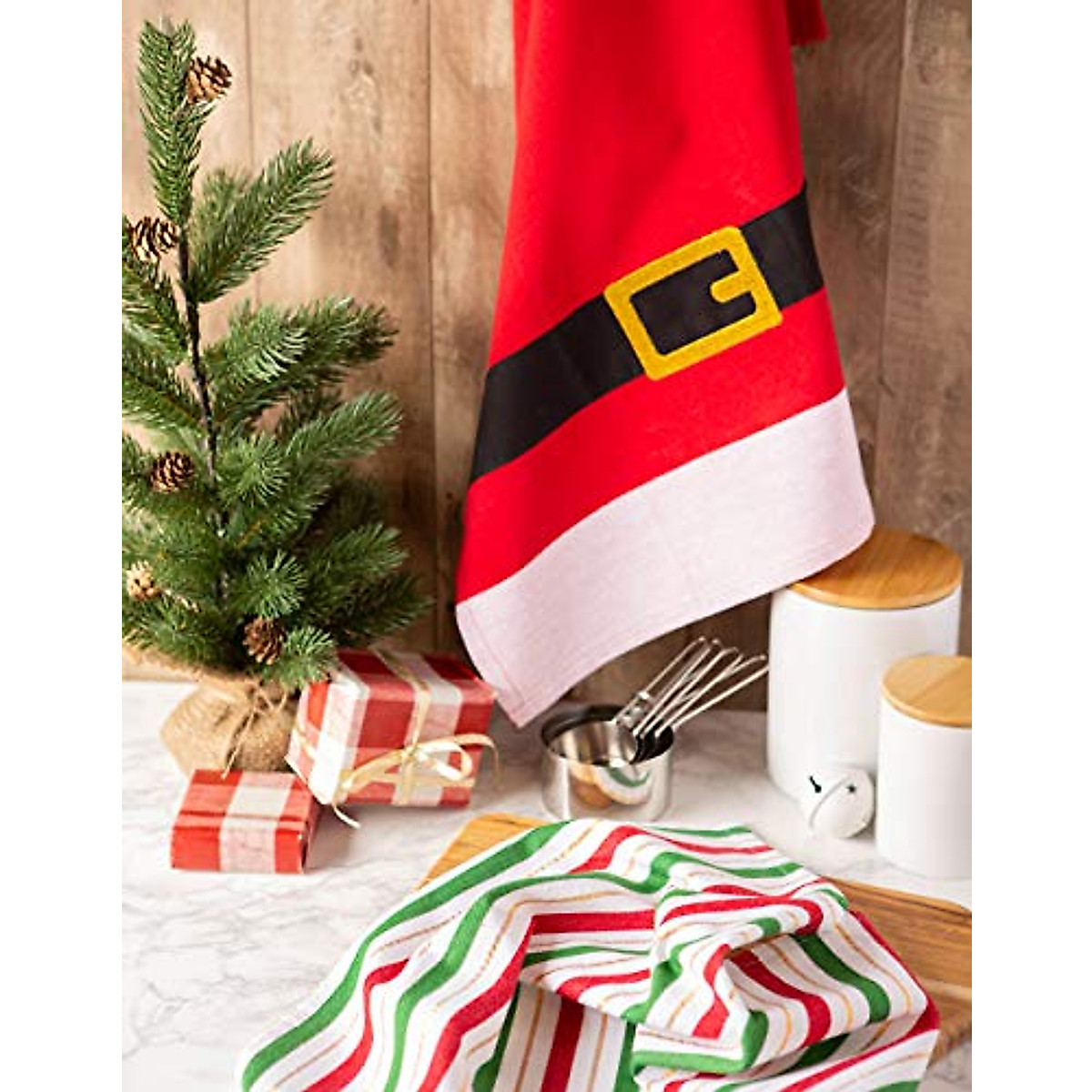 DII Holiday Dish Towels Christmas Kitchen Décor, 18x28, Santa Belt, 2 Piece
