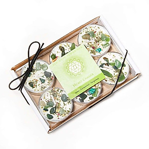 Heart Chakra Candle by New Moon Beginnings - Chakra Candles - Dried Flower, Herb, & Crystal Candles - Aromatherapy Candles - Soy Candle - Set of 6 Tealights