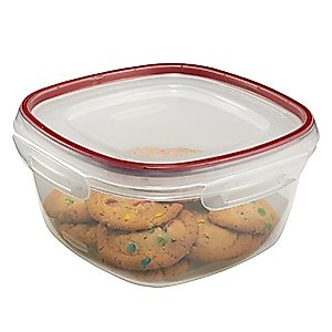 Rubbermaid Lock-Its Square Food Storage Container with Easy Find Lid, 14 Cup, Racer Red