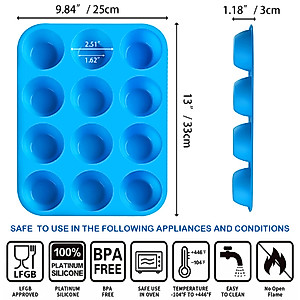 Sidosir 3PCS Silicone Muffin Pans for Baking, Non-stick Silicone Cupcake Molds for Baking, 12 Cups Muffin Pan for Freezing Eggs, Brownie