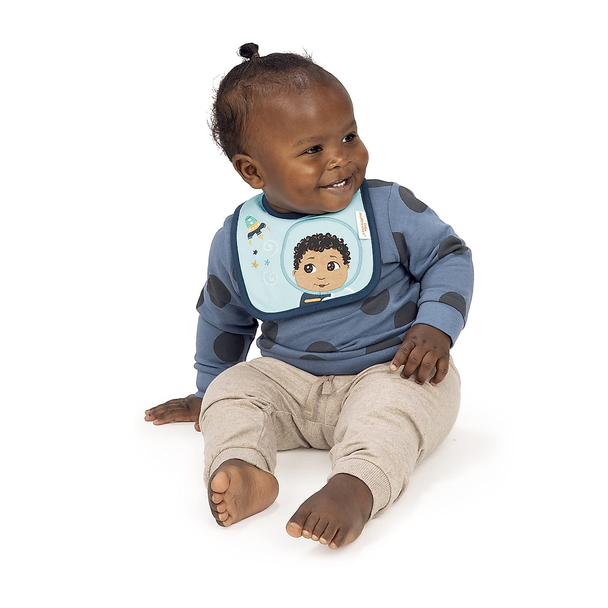 Little Muffincakes Baby Bibs 3 Pack Cotton Blend Hook-and-Loop Closure - Astronaut and Rocketships (Ashton) Newborn & up, Blue, Small