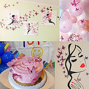Ewong Butterfly Wall Decals 48PCS 3D Butterflies Decor Removable Mural Sticker Wall Art Home Decoration Kid Girl Bedroom Bathroom Baby Room Nursery Classroom Office Party (Pink Purple)