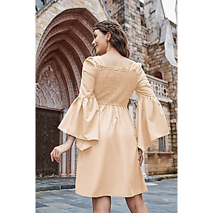 Fairy Dress for Women Short Medieval Dress Long Sleeve Ren Fest Costume Square Neck Corset Dress Apricot 2XL