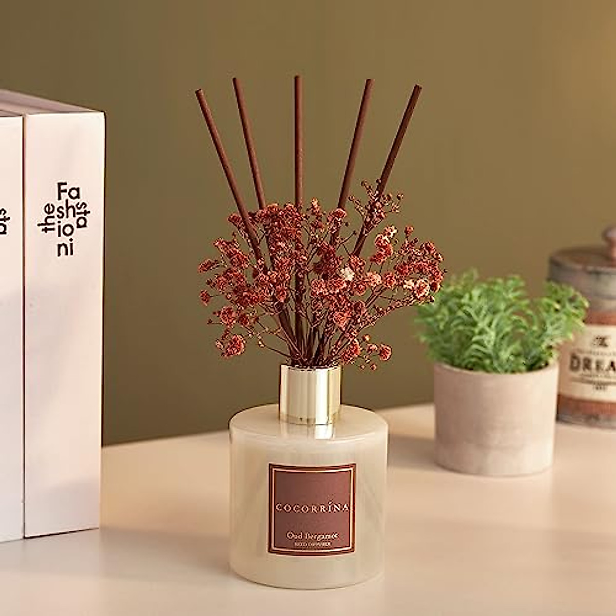 Cocorrína Reed Diffuser Sets - 6.7 oz Oud Bergamot Scented Diffuser with 8 Sticks Home Fragrance Essential Oil Reed Diffuser for Bathroom Shelf Decor