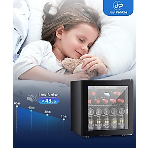 Joy Pebble Beverage Cooler and Refrigerator Mini Fridge with Glass Door for Soda Beer or Wine Small Drink Cooler for Home Office or Bar (2.3 cu.ft, Black)