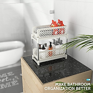 Under Sink Organizers and Storage,2 Tier Pull Out Bathroom Sink Organizer, Sliding Cabinet Basket Organizer with 4 Hooks,2 Hanging Cups, Under Sink Storage for Bathroom, Kitchen, Cleaning Supplies.