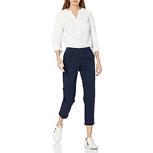 Amazon Essentials Women's Mid-Rise Slim-Fit Cropped Tapered Leg Khaki Pant (Available in Plus Size), Navy, 12