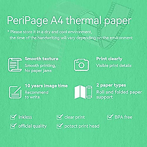 A4 Thermal Paper, 210 x 297 mm - 100 Sheets, for Brother PocketJet PJ762/PJ763MFi, HPRT MT800/MT810, PeriPage A40 Printers, Printing Paper Size 8.26" x 11.69"