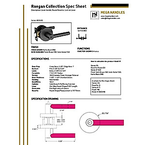 Mega Handles Entrance Handle I Entry Lever Door Handle - Heavy Duty Square Locking Lever Set for Left or Right-Handed Doors - Interior/Exterior Door Levers - Satin Brass