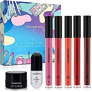 Lip Gloss Set,Stocking Stuffers Gift Set Christmas Gifts for Adult Women Mom Her Teenager Girls Wife Grandma Sister Friend Girlfriend,Best Unique Birthday Valentines Day Mothers Gifts Idea w/Lip Scrub