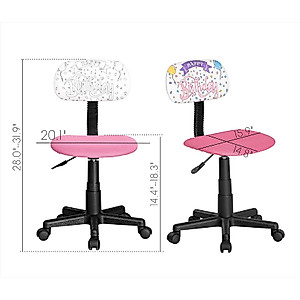 JJS Kids Rolling Drawing Desk Chair, Small Swivel Office Computer Chair for Teens, Low-Back Adjustable Coloring Upholstered Student Task Chair, Pink