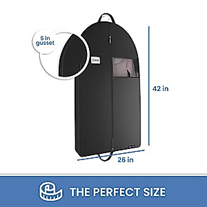 Black Garment Bag for Travel and Storage, with Zipper and Eye-Hole, Carry Handles for Suits Tuxedos Dresses Coats 26 inch x 42 inch x 5 inch