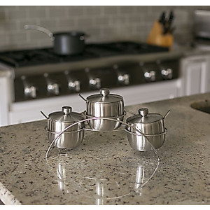 Internet's Best Condiment Serving Bowls with Stand - Set of 3 - Catering Hosting Serving Dish Set with Lids and Spoons - Stainless Steel