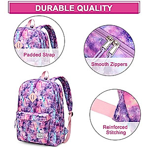 VASCHY Backpack for School, Lightweight Water Resistant Bookbag Casual Daypack for Middle School Teen Girls Pink Galaxy