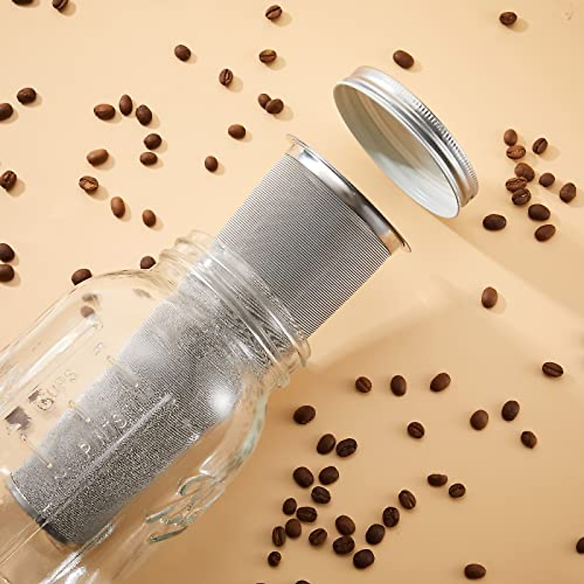 3 Pieces Cold Brew Coffee Filter 2 Quart Stainless Steel Filter Coffee Tea Infuser Coffee Strainer Mason Canning Jar Mesh Coffee Filter for Wide Mouth Mason Canning Jar and Iced Tea Maker