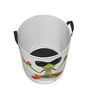 FOISIIAEA Laundry Basket,Funny Frog Wearing Glasses Bathroom Organizer Basket Waterproof Foldable Cloth Hamper with Lining for Home Storage