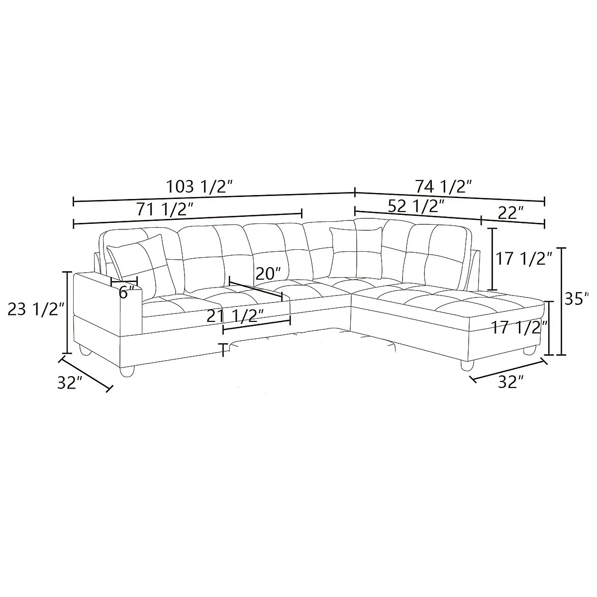NicBex MZX-Niki-SF-00331-LWJ Sectional, Right Chaise, Dark Grey