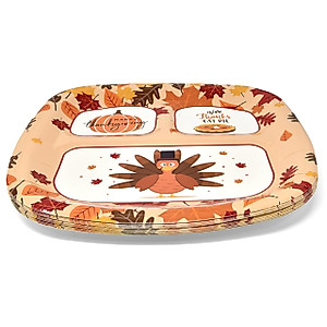 Gift Boutique 24 Pack Thanksgiving Divided Dinner Plate 9 inch Square 3 Section Plates for Fall Autumn Harvest Party Supply Disposable Paper Dinner Table Decorations with Turkey Pumpkin Leaf Design