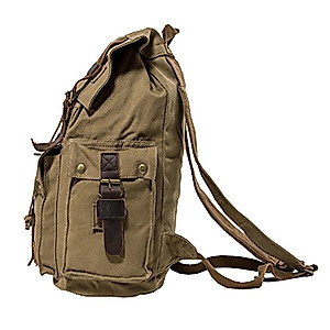 Jonon Vintage Canvas Backpack for MenLeather Rucksack Knapsack 17 inch Laptop Tote (Green)