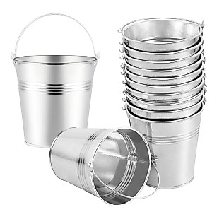 Toyvian Metal Buckets Mini Tinplate Bucket,4 Inch Metallic Pails with Handle for Party Favors, Candy, Votive Candles, Trinkets, Small Plants,12 Pieces