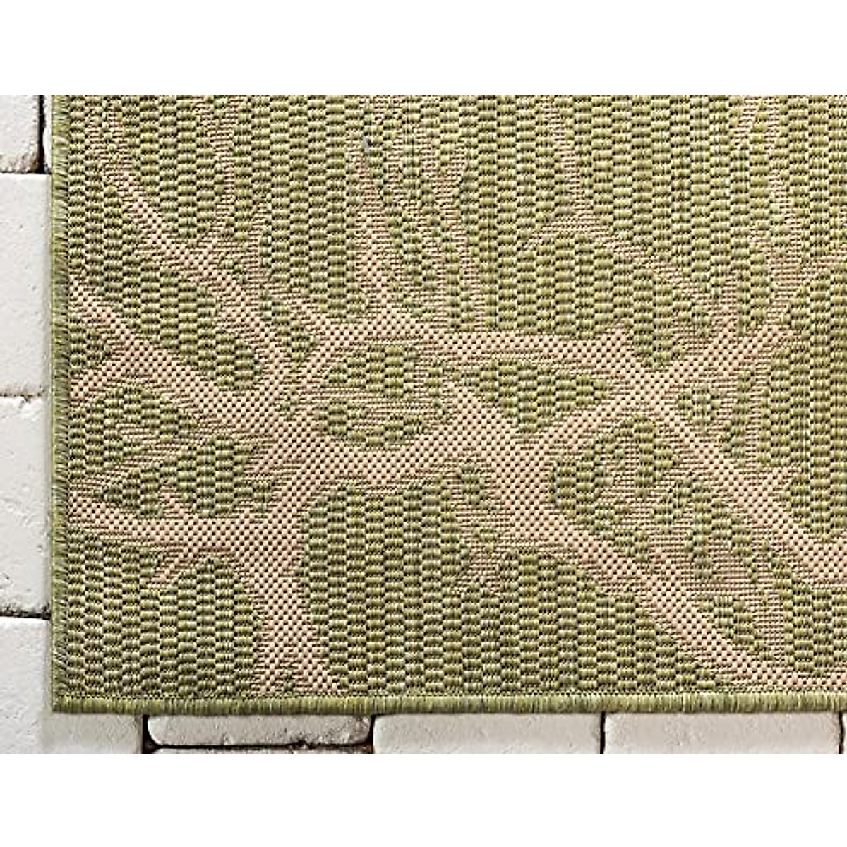 Unique Loom Collection Coastal, Branches, Botanical, Indoor and Outdoor Area Rug, 4 ft x 6 ft, Light Green/Beige
