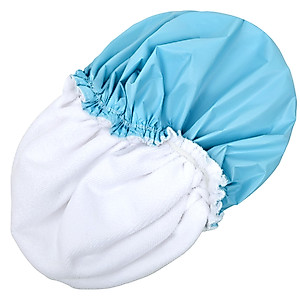 Shower Caps for Women, Terry Cloth Lined EVA Exterior Elastic and Reusable Bath Caps, Double Waterproof Layers Shower Cap, Bathing Shower Caps, Environmental Protection Bath Hair Cap - Blue
