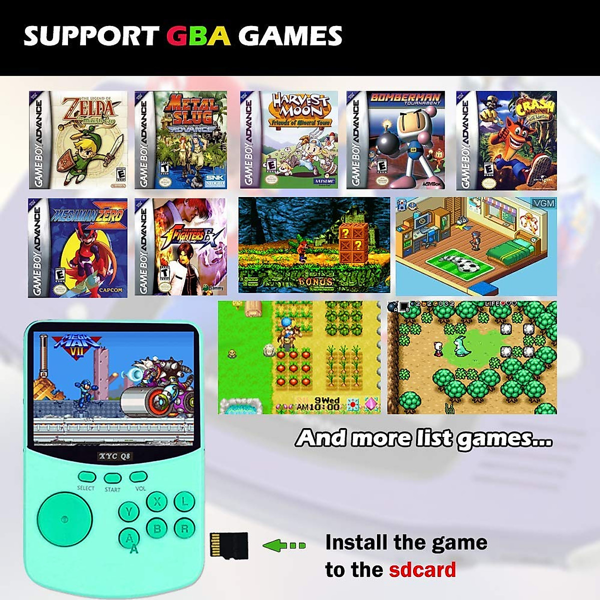 HDStore 2020 New Portable Retro Pocket Video Gaming Console 16bit Game Retro Handheld Video Games Console Support NES SNES MAME MD GBA XYC Q8 Arcade Game - Green Color