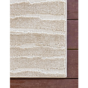 Unique Loom Sabrina Soto Outdoor Collection Geometric, Modern, Vibrant, Striped Carved Area Rug, 2 ft x 8 ft, Beige