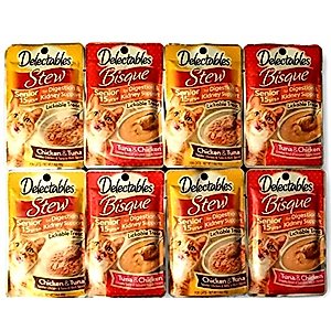 Delectables Lickable Treats Senior 15yrs+ Variety Bundle for Cats. Two Flavors, 4 Pouches of Each Flavor. 8 Total 1.4 oz Pouches.