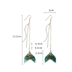 Sequins Mermaid Tail Earrings For Women Fantasy Ocean Princess Earrings Tassel Earrings Creative Ear Hook Translucent Fishtail Pendant Pearl Earrings