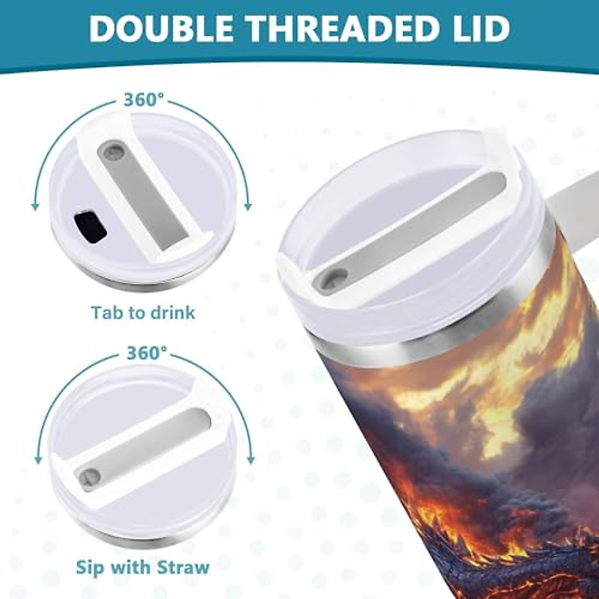 Slewiaeky Tumbler with Handle 40 oz Forest Dinosaur Cartoon T Rex Travel Mug with Lid and Straw Stainless Steel Vacuum Insulated Water Bottle Cup for Iced Tea Coffee Cold Beverages Cup Holder Friendl