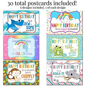 Funny Animal Puns Themed Happy Birthday From Teacher To Student Blank Postcards, 4"x6" Fill In Notecards (6 different designs) by AmandaCreation (30)