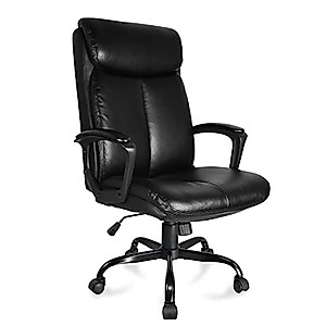 Executive Office Chair, Ergonomic Leather Padded Computer Desk Chair with Strong Metal Base, Comfy Cushion Seat for Work, Study, Black