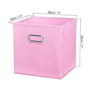 PATIKIL Foldable Storage Cube Bins, Fabric Storage Bins Cube Organizer with Handle for Home Bedroom Shelf Closet Organization, Pink (11"x11"x11")