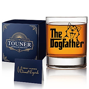 TOUNER Husky Dog Themed Whiskey Glasses, The DogFather Whiskey Glass, Dog Lover Gifts For Him, Dog Dad Gifts For Men, Fathers Day Birthday Gifts from Dog Dad, Unique Gift For Dog Lovers