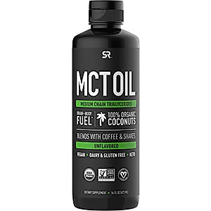Sports Research Keto MCT Oil from Organic Coconuts - Fatty Acid Fuel for Body and Brain - Triple Ingredient C8, C10, C12 MCTs - Perfect in Coffee, Tea, & More - Non-GMO & Vegan - Unflavored (16 Oz)