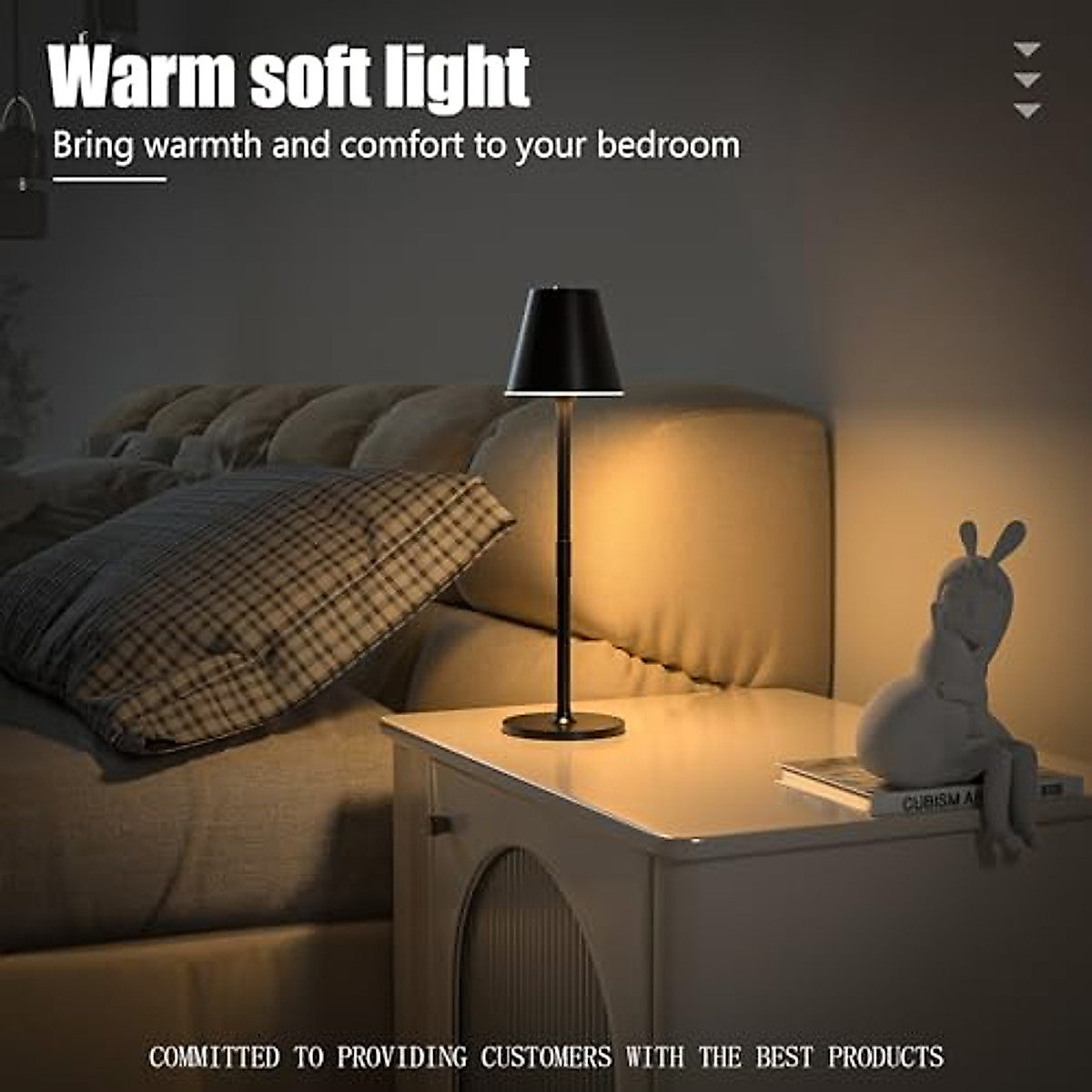 Timjorman Modern LED Cordless Table Lamp, 4000mAh Rechargeable Battery, 3 Level Brightness Night Light, Metal Shell, Minimalist Design, for Couples Dinner/Coffee Table/Restaurant/Bedroom, Black