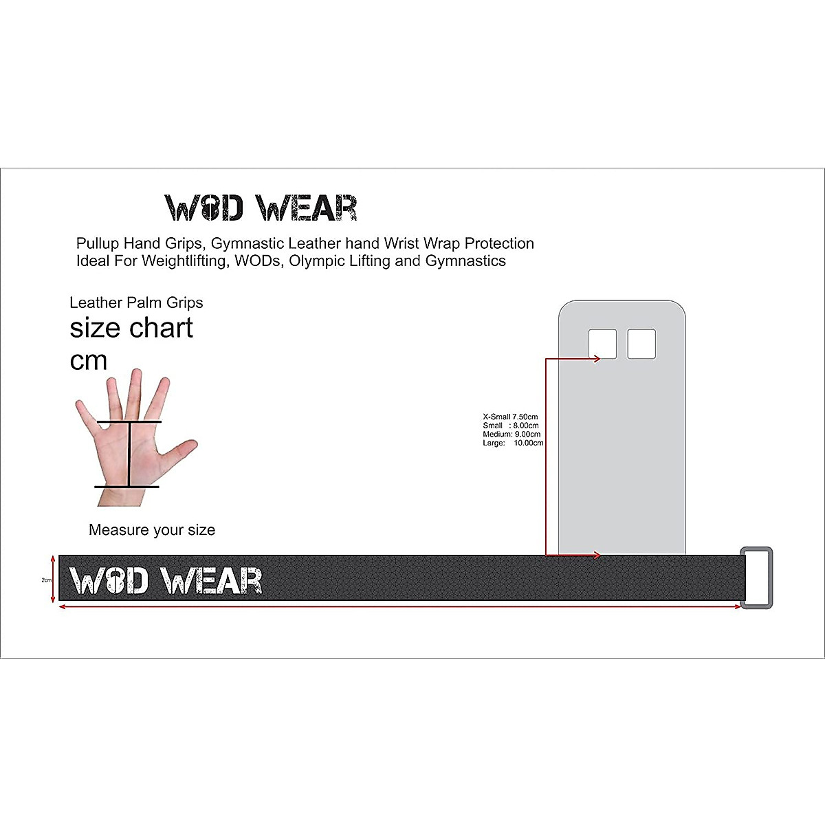 Pullup Hand Grips, Gymnastic Leather Hand Wrist Wrap Protection Ideal for Weightlifting, WODs, Olympic Lifting and Gymnastics (X-Small)