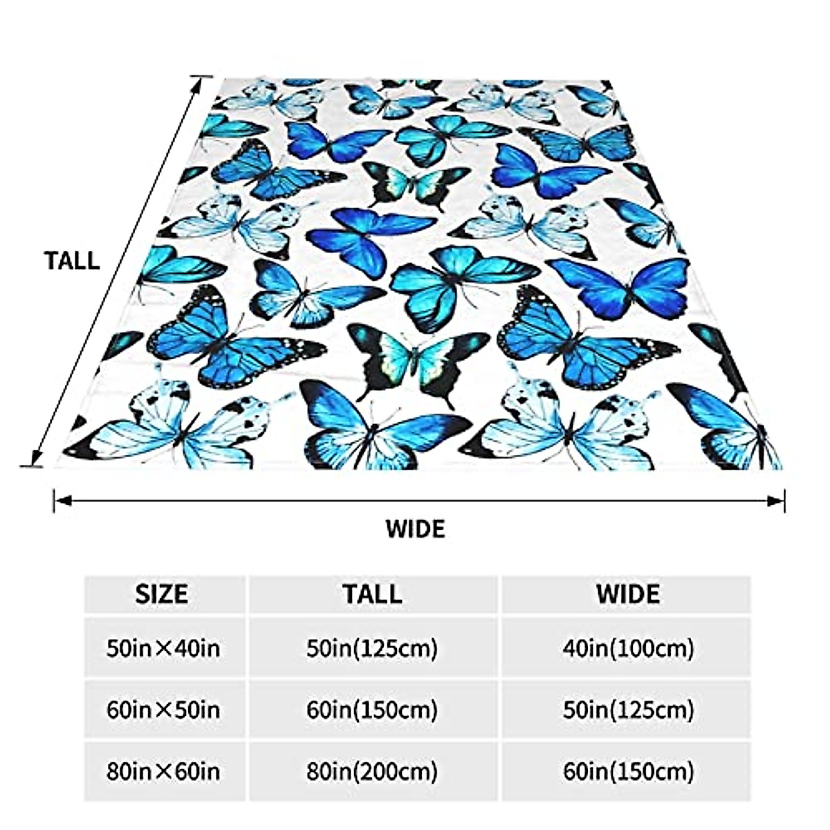 Blue Butterfly Blanket for Adult Flannel Fleece Throw Blanket Soft Ligthweight Cozy for Couch Bedding Sofa Living Room Suitable for All Seasons 50x60 Inches