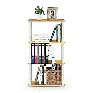 Furinno (99557BE/WH) Turn-N-Tube 4-Tier Multipurpose Shelf Display Rack - Beech/White