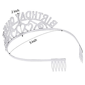 AOPRIE Birthday Tiara for Women Silver Birthday Queen Sash & Headband Happy Birthday Tiara and Crown for Women Rhinestone Crystal Decor
