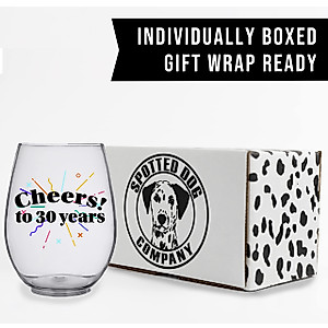 Spotted Dog Company Cheers! To 30 Years, Printed, 17oz Stemless Wine Glass, Happy 30th Birthday Gifts for Him, 30th Birthday Decor, 30th Birthday Decorations, Drinking Wine Glass Cups